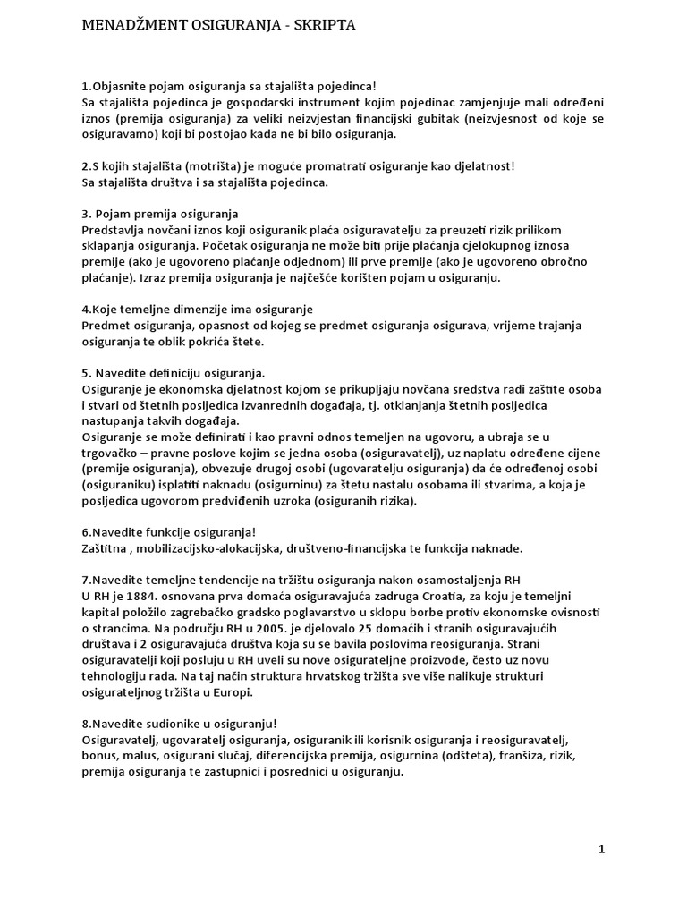Osiguranje Skripta Za Ispit | PDF