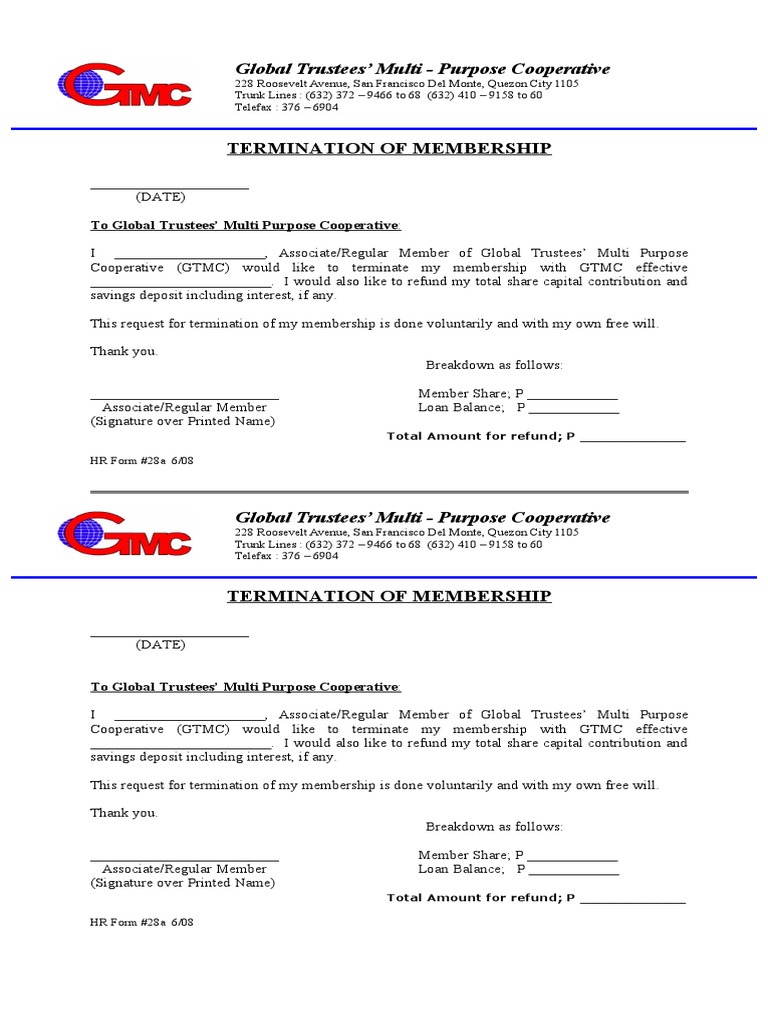 Termination of Membership 1 | PDF