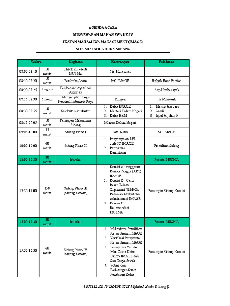 Agenda MUSMA IV IMAGE STIE Subang | PDF