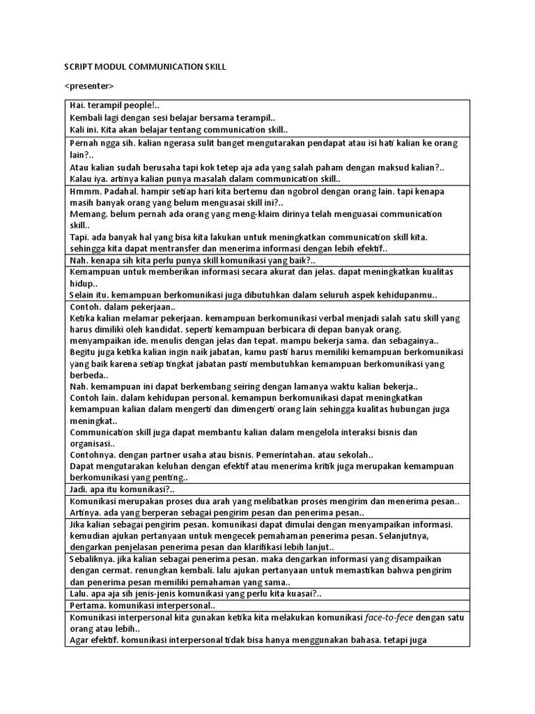 Script Terampil Zulfa | PDF | Seni & Disiplin Bahasa