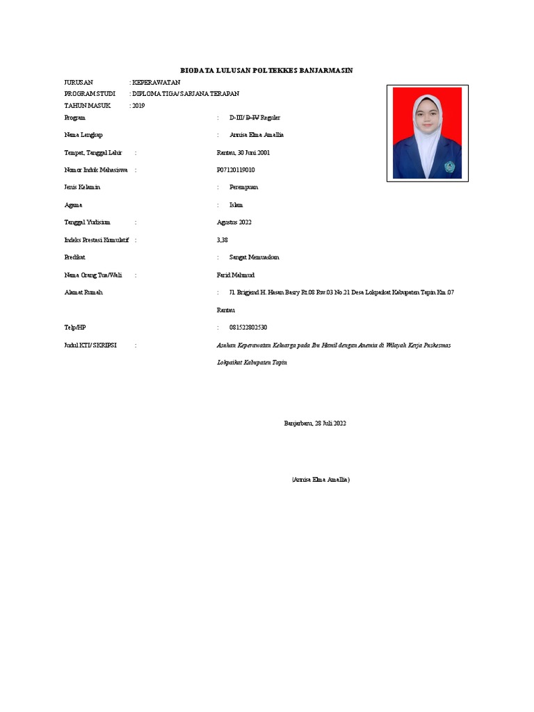 Biodata Lulusan Annisa Elma Amallia | PDF