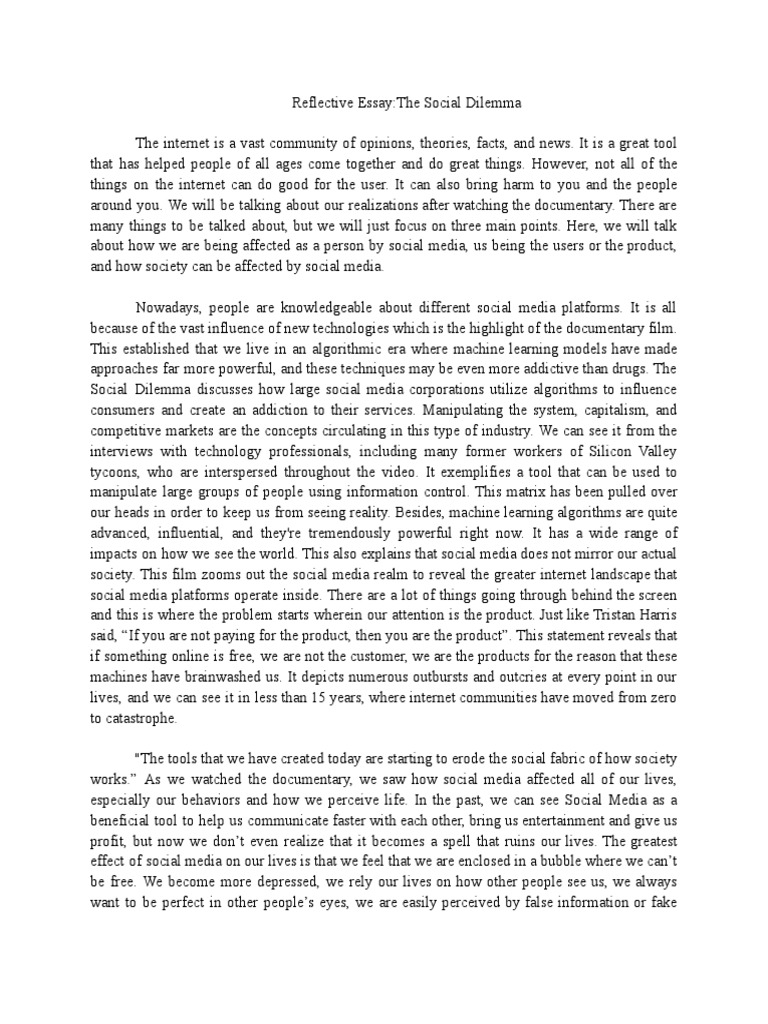 Reflective Essay: The Social Dilemma | PDF | Social Media | Popular ...