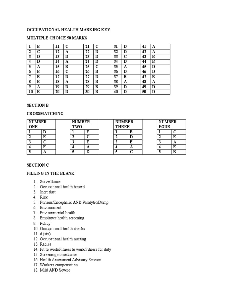 Occupational Health Marking Key | PDF | Glaucoma | Dermatitis