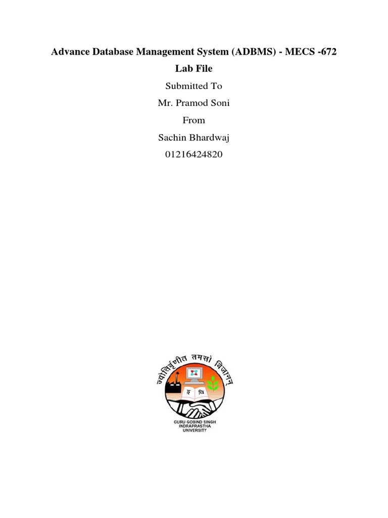 ADBMS Lab SachinBhardwaj | PDF | Data Management Software | Computer ... ADBMS Lab SachinBhardwaj | PDF | Data Management Software | Computer ...