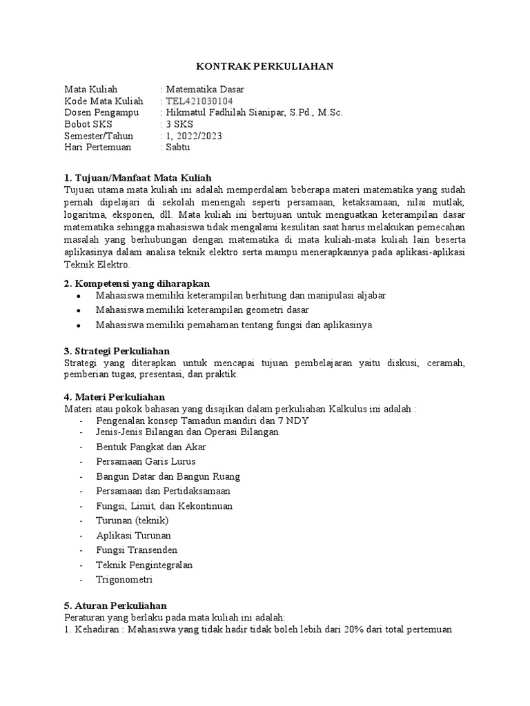 Kontrak Perkuliahan | PDF