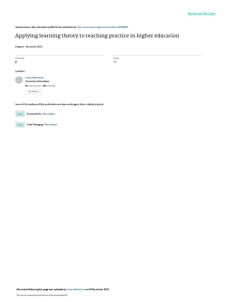 Applying Learning Theory To Teaching Practice in Higher Educationfeb22 ...