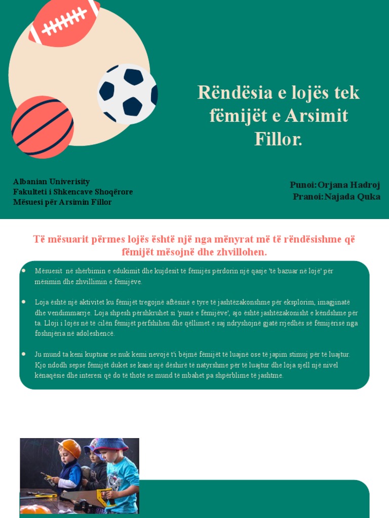 Rendesia e Lojes Te Arsimi Fillor | PDF