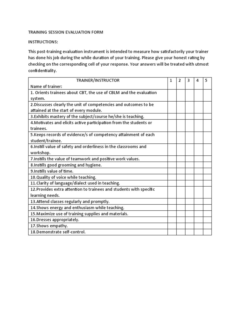 Training Session Evaluation Form | Download Free PDF | Educational Technology | Change