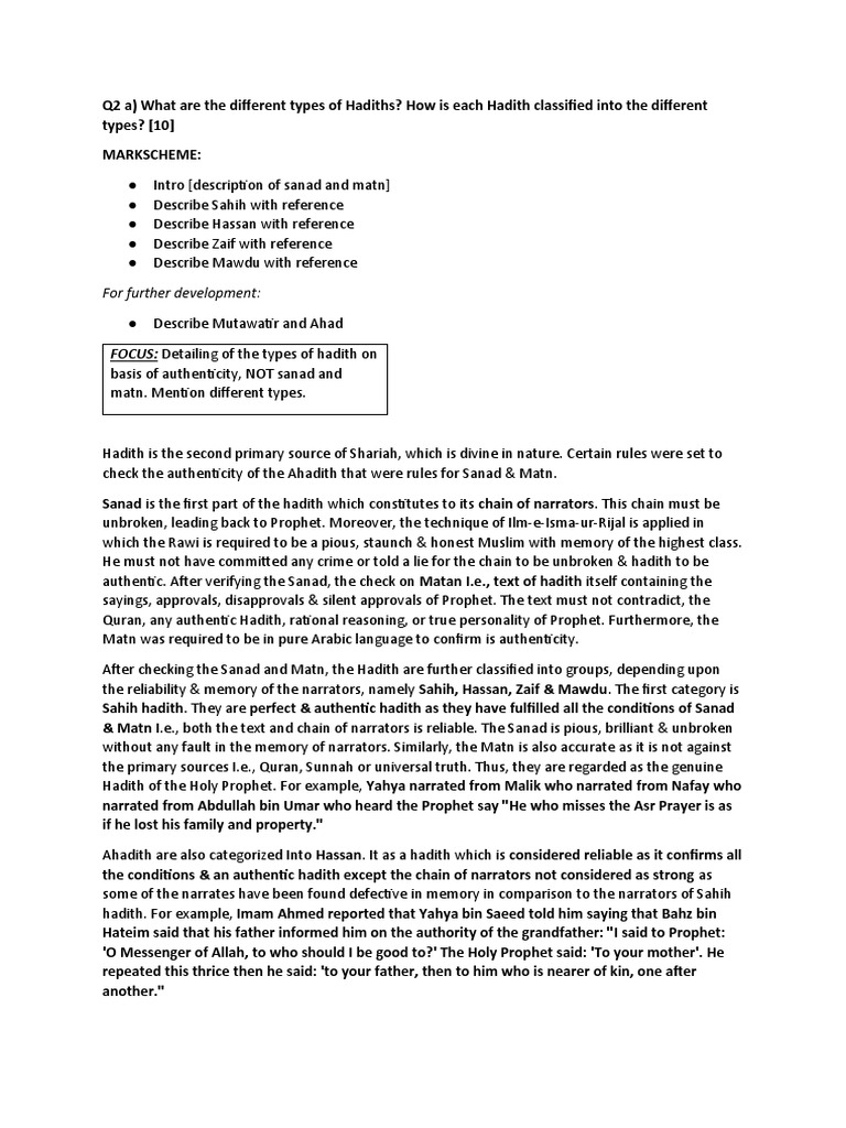 Types and Classifications of Hadith | PDF | Hadith | Islamic Ethics