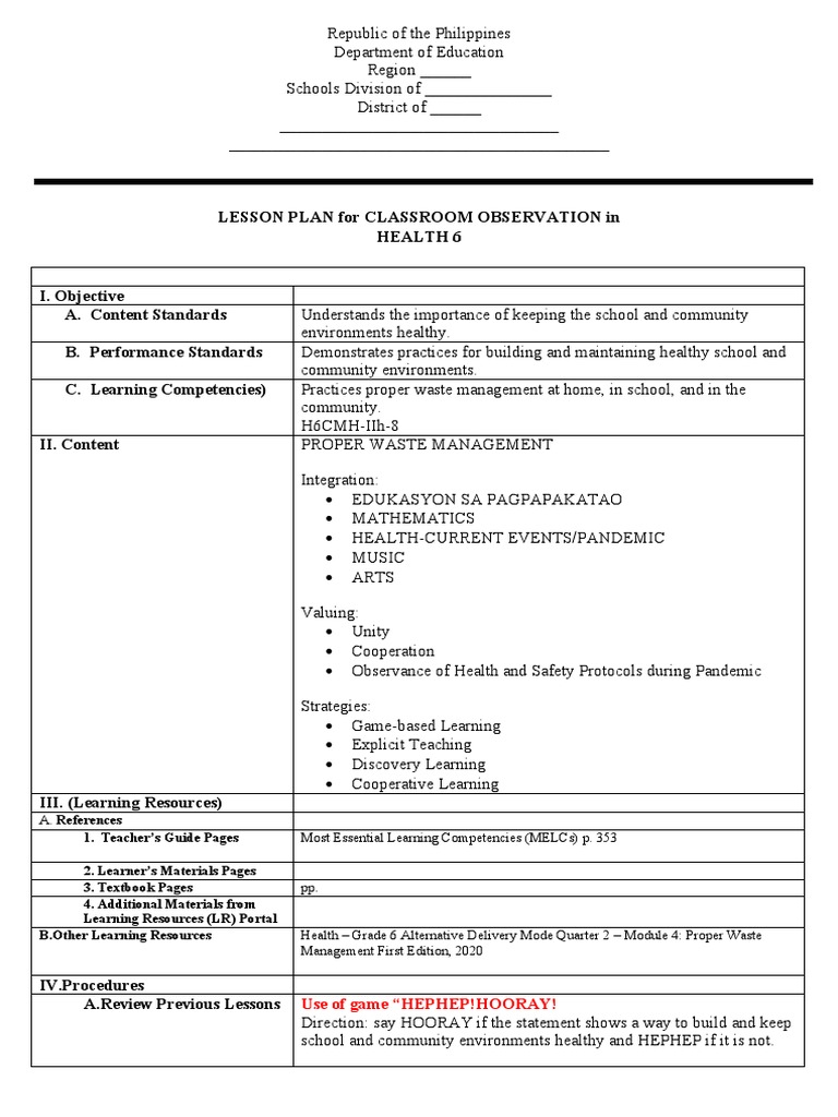 Co Lesson Plan Health 6 Quarter 2 | PDF | Waste Management | Biodegradation