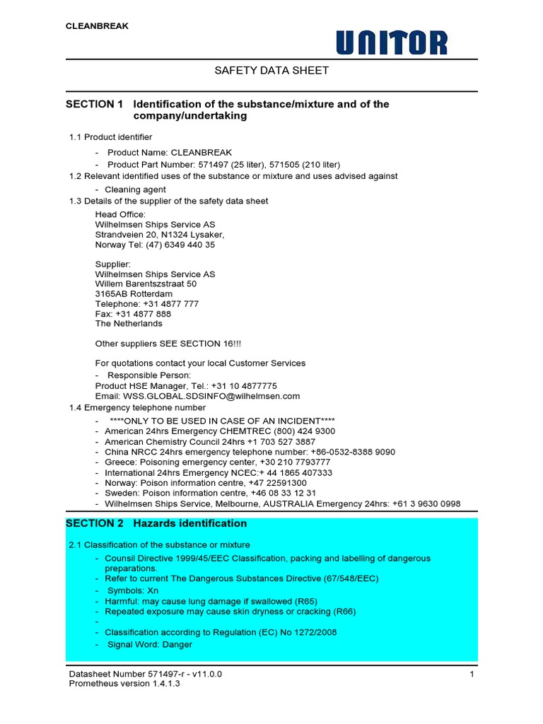 Safety Sheet for CLEANBREAK Users | PDF | Dangerous Goods | Firefighting