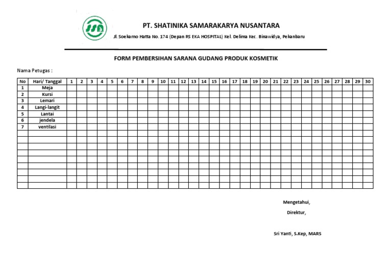Form Pembersihan Sarana Gudang | PDF