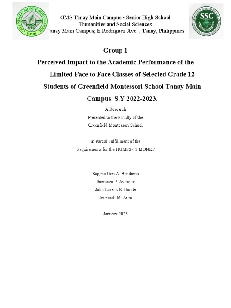 Effects of Face To Face Classes | PDF | Sampling (Statistics) | Mental Disorder