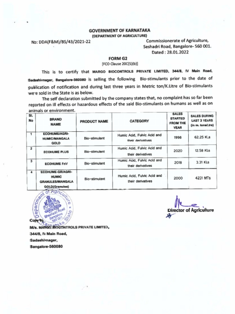 Form G2 - Margo Biocontrols | PDF