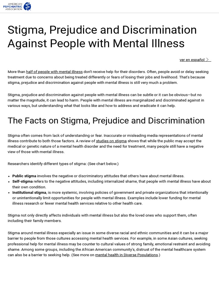 Stigma and Discrimination in Mental Health | PDF | Mental Disorder ...