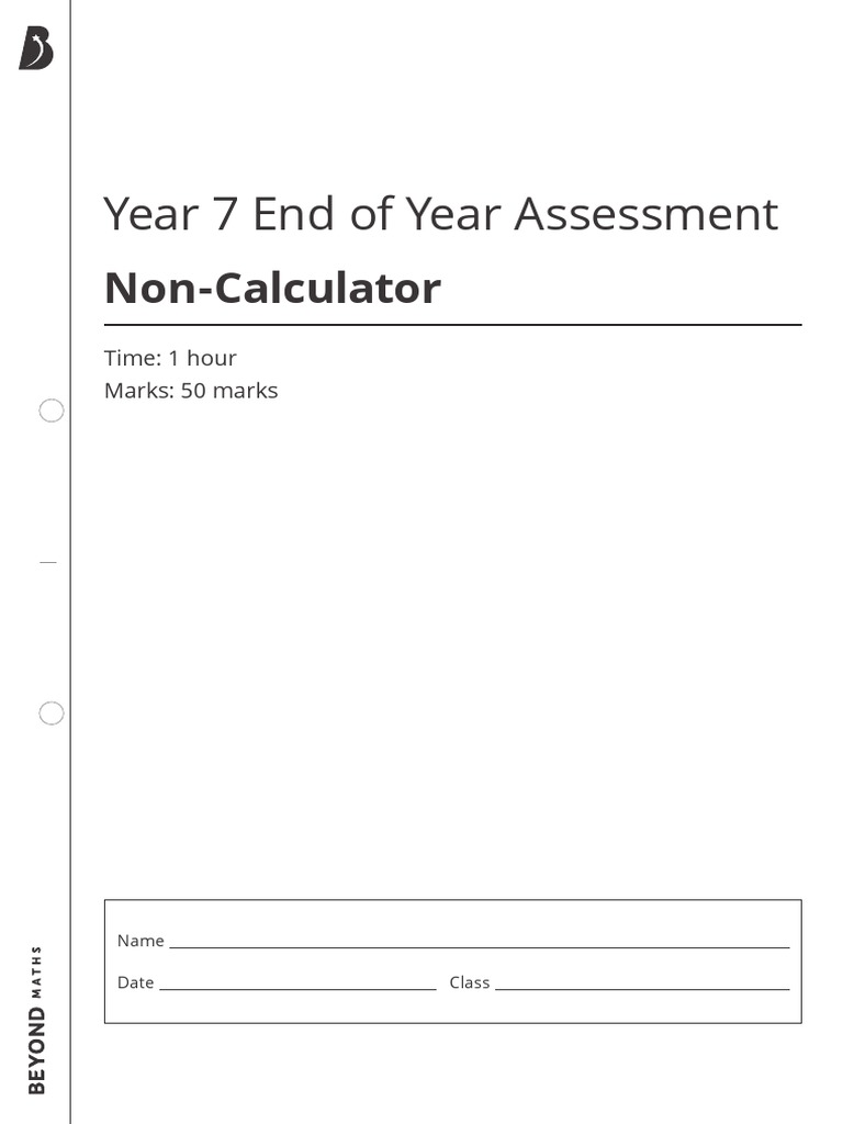 Y7 End of Year Assessment - Non-Calculator | PDF