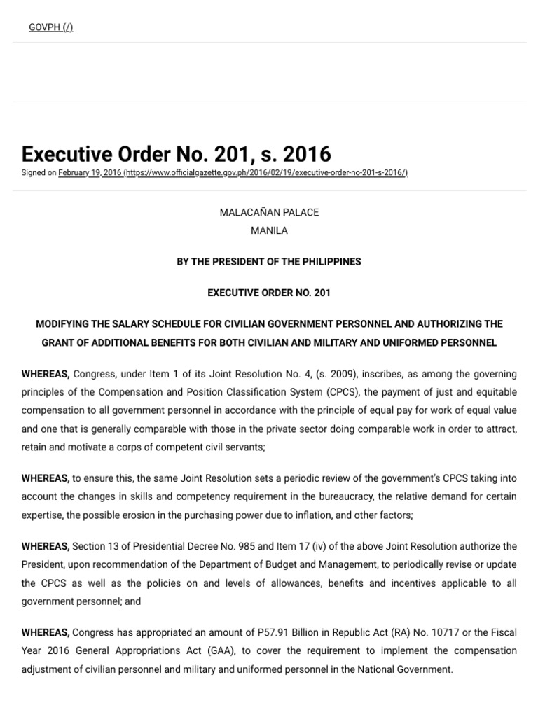 Executive Order No. 201, S. 2016 - Official Gazette of The Republic of The Philippines | PDF ...