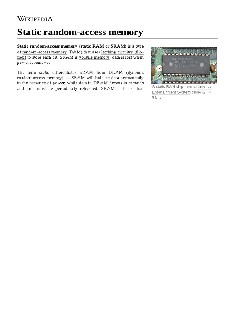 Static Random-Access Memory | PDF | Random Access Memory | Computer Memory