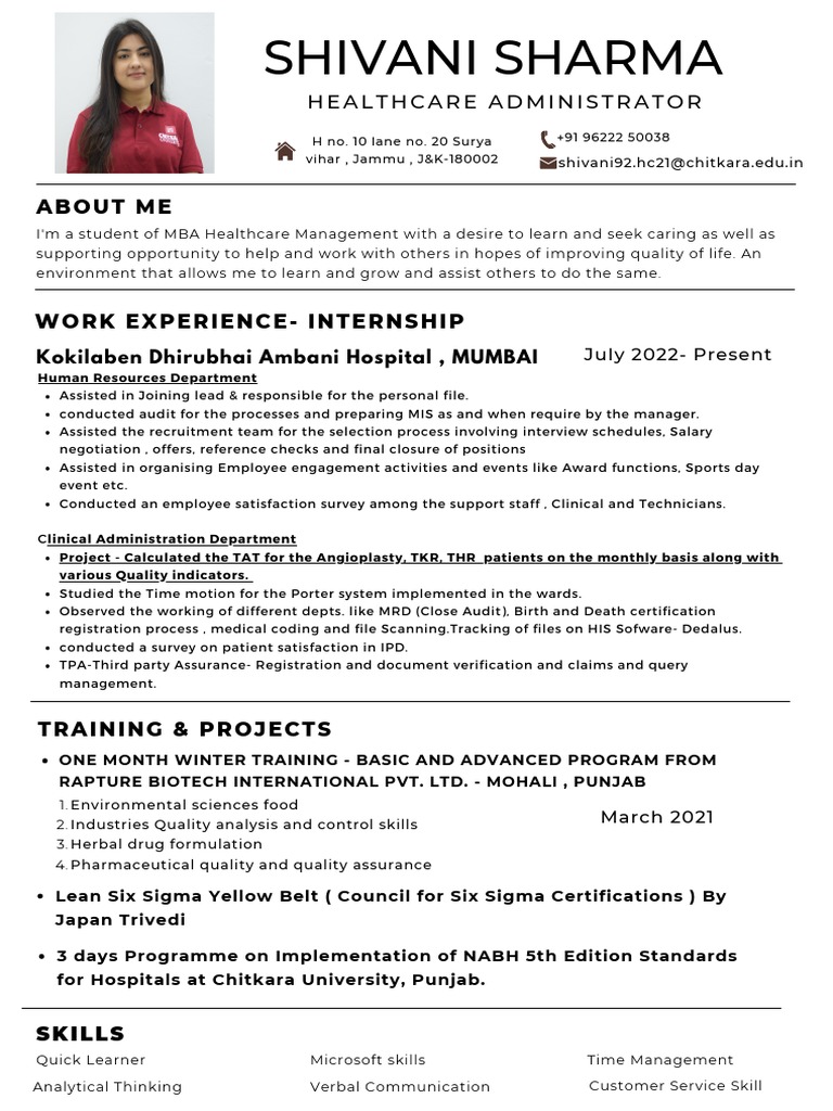 CV-Shivani Sharma | PDF | Health Care | Health Administration