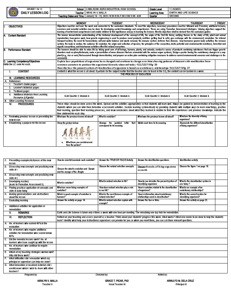 Q2 W9 DLL Els | PDF | Learning | Evolution