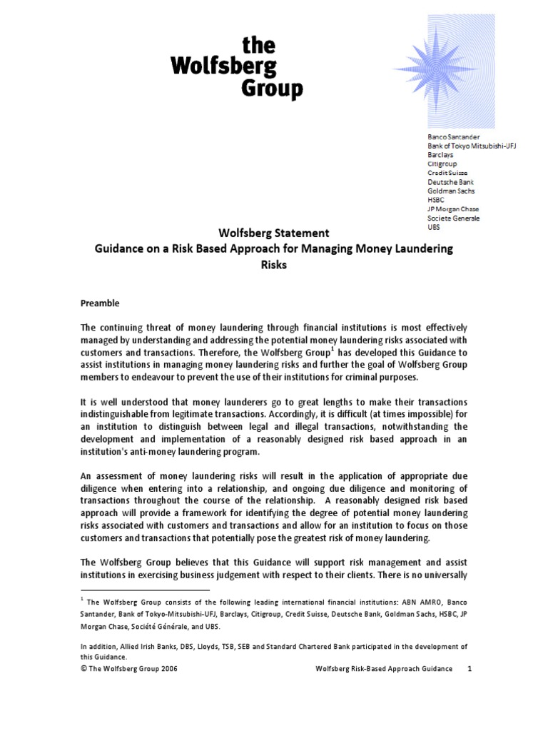 Wolfsberg - RBA - Guidance - (2006) | PDF | Money Laundering | Risk Wolfsberg - RBA - Guidance - (2006) | PDF | Money Laundering | Risk