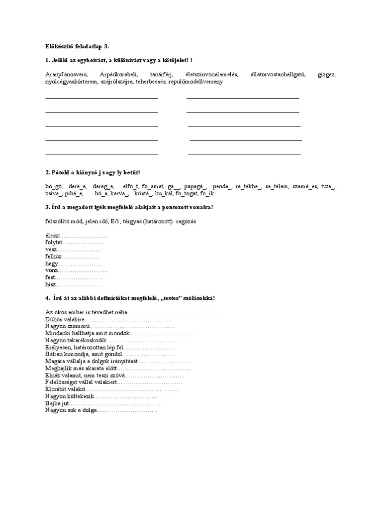 Helyesírási Feladatlap 1 | PDF