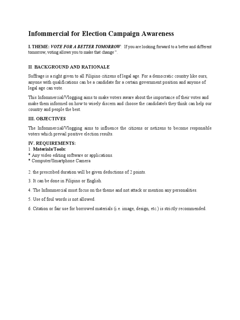 Infommercial For Election Campaign Awareness Contest | PDF | Graphics ...