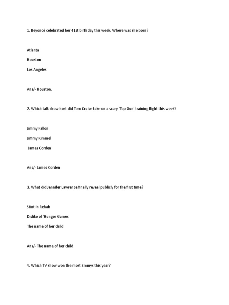 Bing Entertainment Quiz Answer REVEAL | PDF