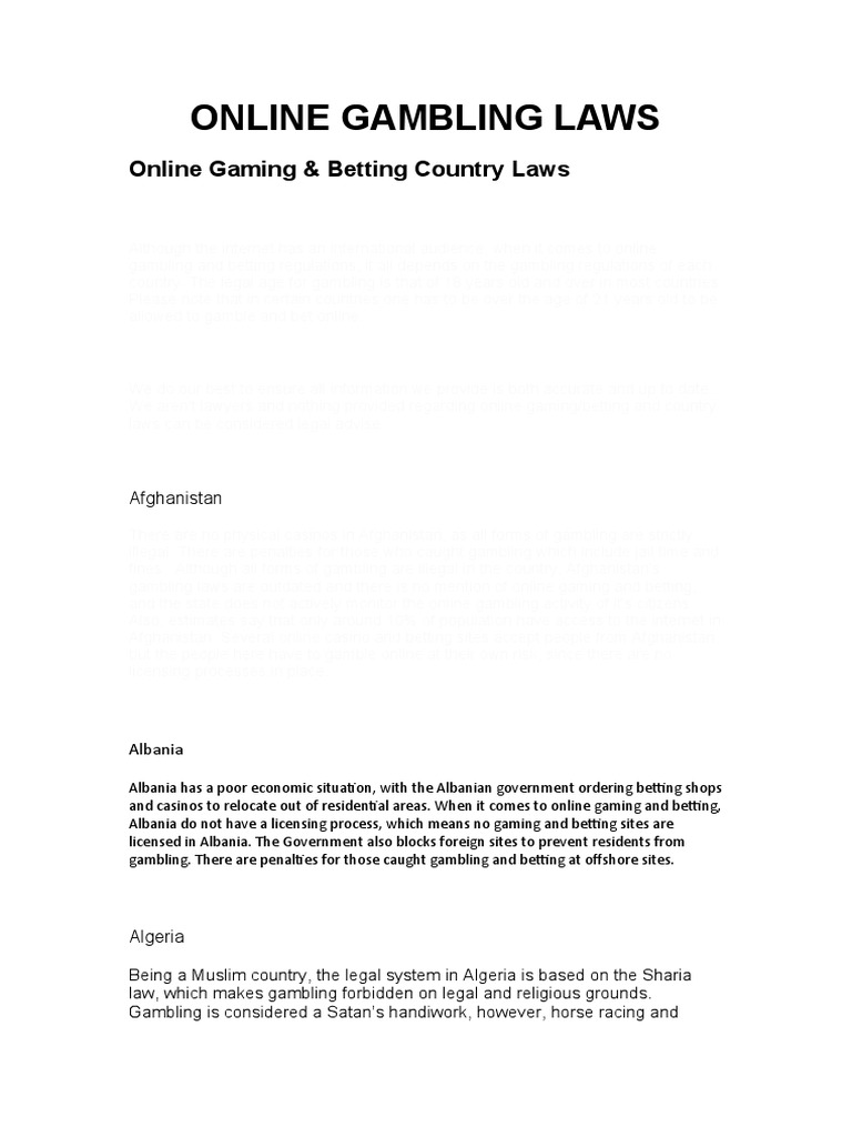 Online Gambling Laws | PDF | Gambling | Casino