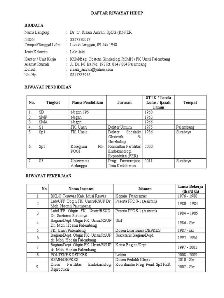 CV DR Rizani Amran SpOG | PDF