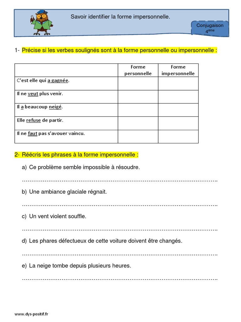 Exercices Forme Impersonnelle | PDF
