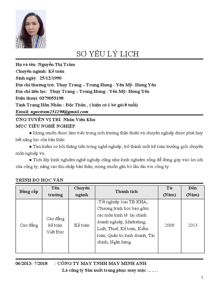 NGUYỄN THỊ TRÂM CV THỦ KHO | PDF