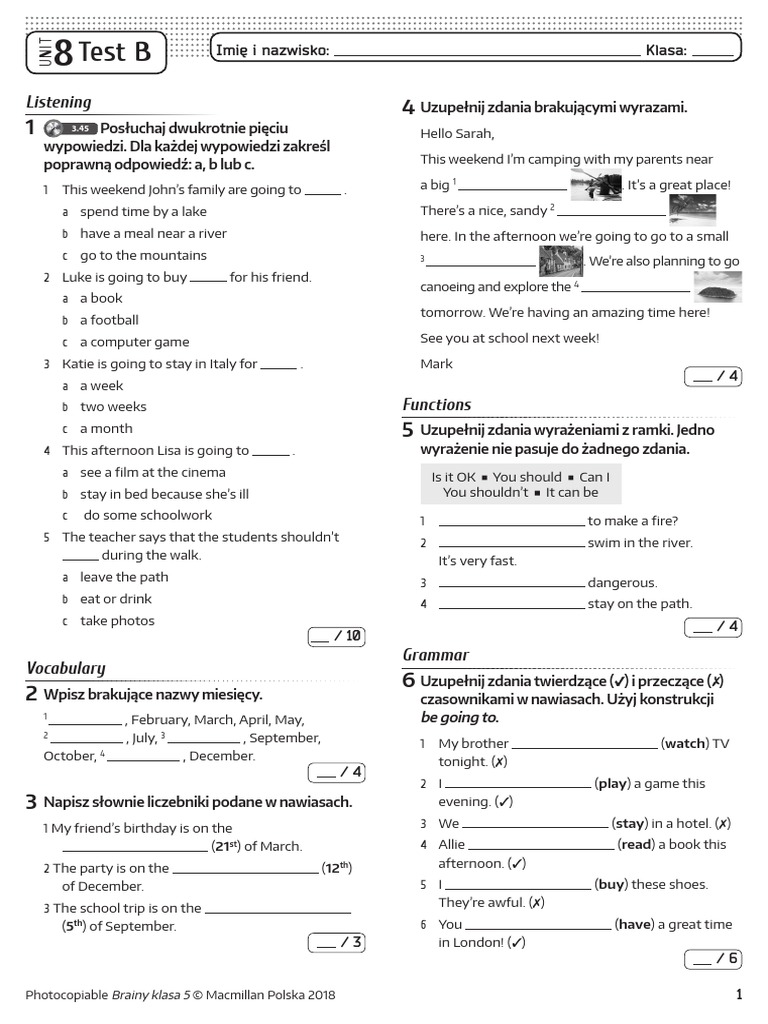 Brainy Kl5 Unit Test 8 B | PDF