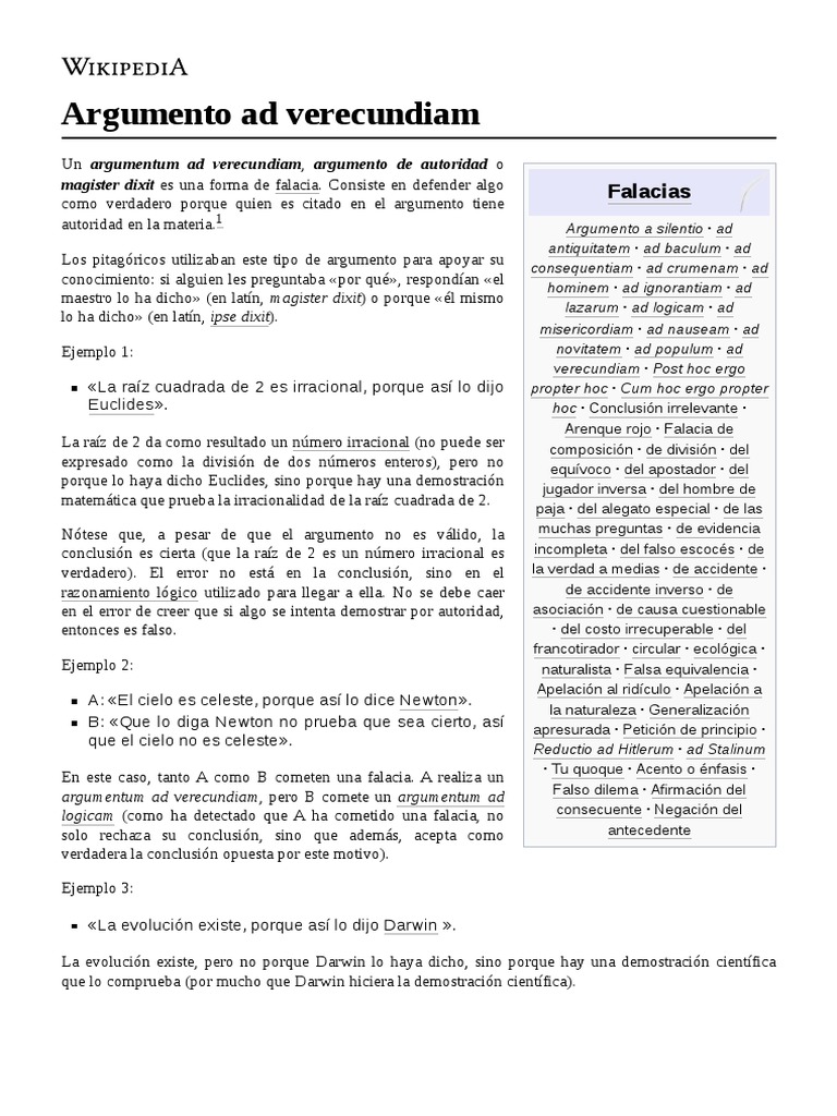 Argumento Ad Verecundiam | PDF | Filosofía