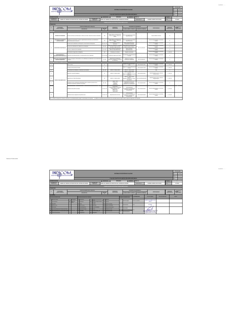 Plan de Puntos de Inspección | PDF | Calibración | Procesos de negocio