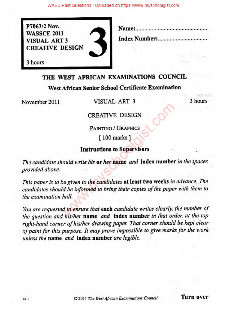 Waec Visual Art Paper 3 November 2011 | PDF