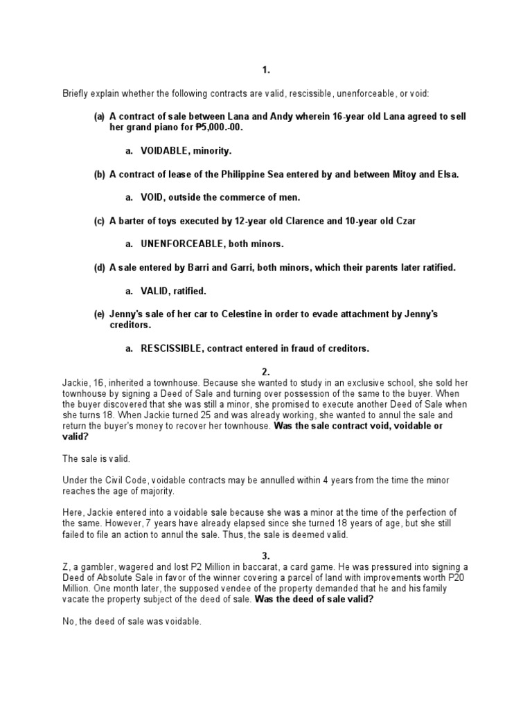 Validity of Various Contracts Explained | PDF | Annulment | Offer And ...