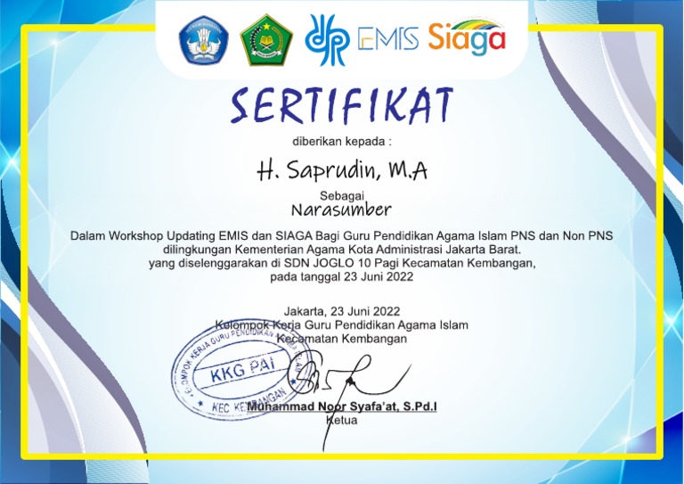 SERTIFIKAT WORKSHOP EMIS Print | PDF