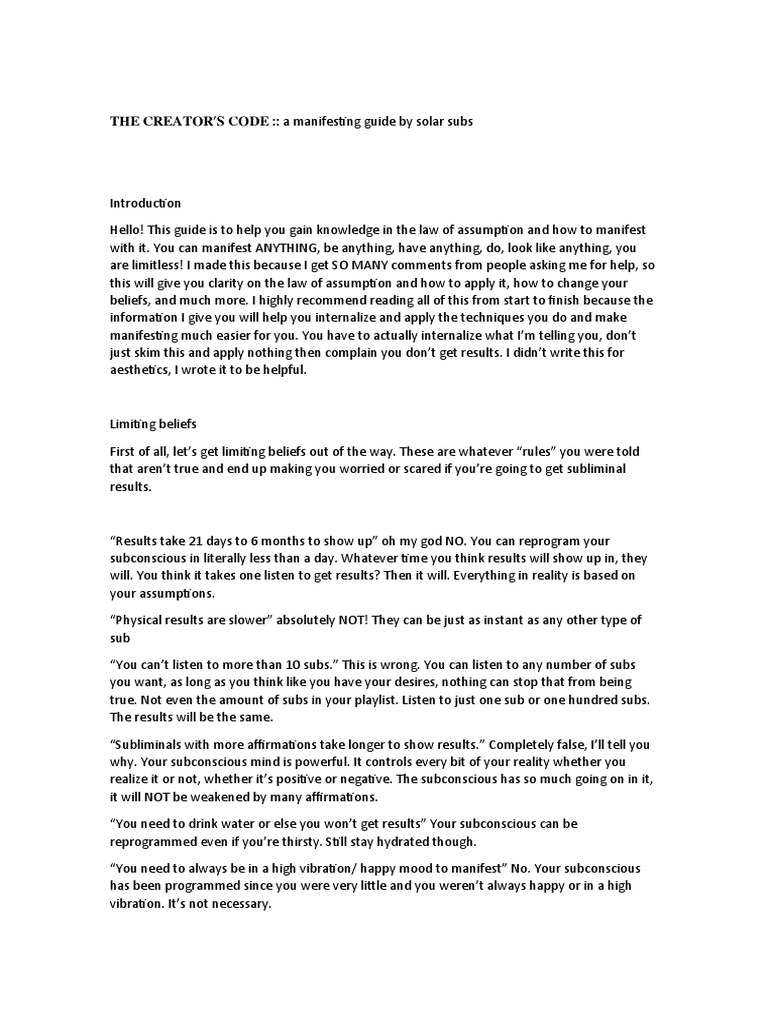 The Creator's Code: A Guide to Mastering the Law of Assumption Through Changing Your Beliefs and ...