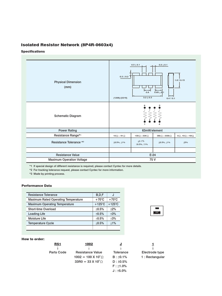 Isolated Resistor Network (8P4R-0603x4) : Specifications | PDF ...