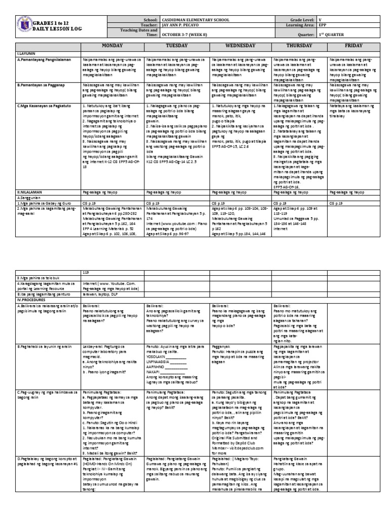 DLL - Epp 5 - Q1 - W8 | PDF