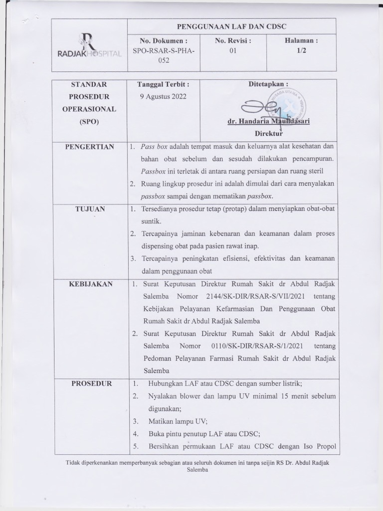 Prosedur Penggunaan LAF dan CDSC | PDF