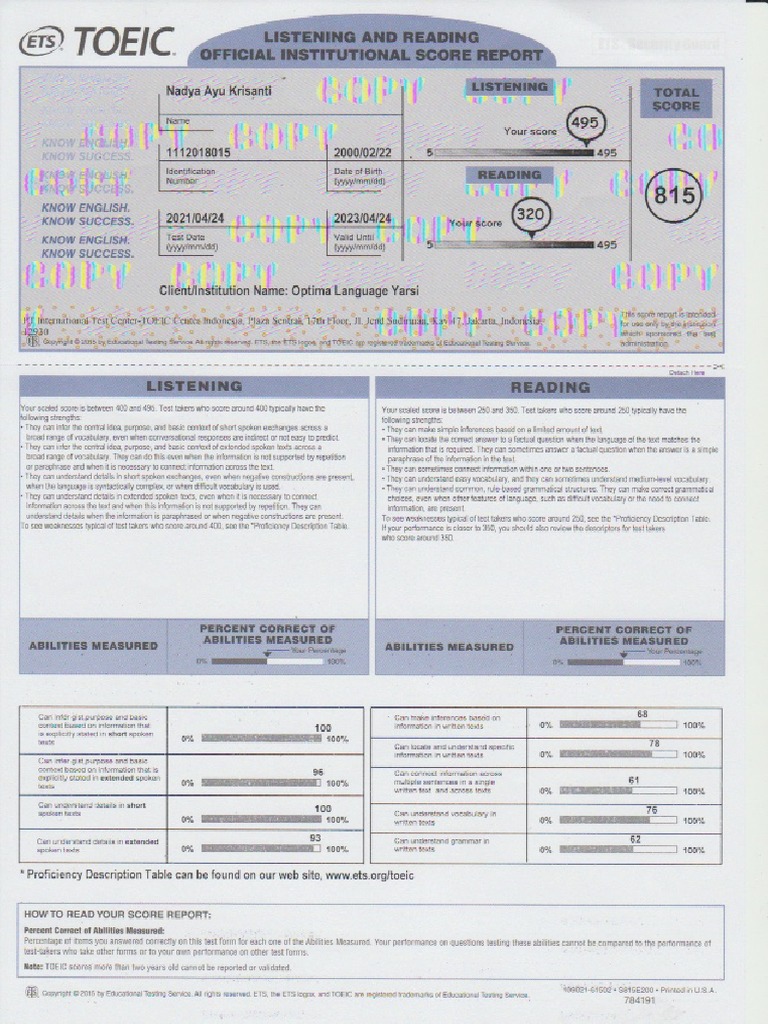 TOEIC - Nadya Ayu Krisanti | PDF