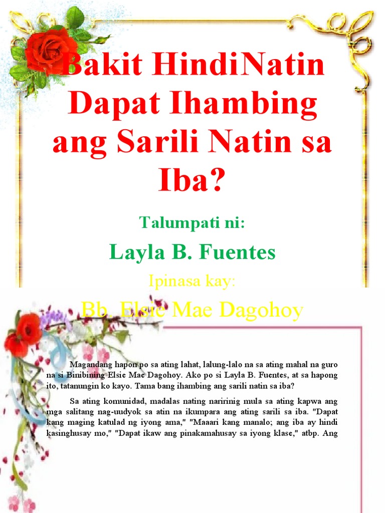Bakit Hindi Natin Dapat Ihambing Ang Sarili Natin Sa Iba | PDF