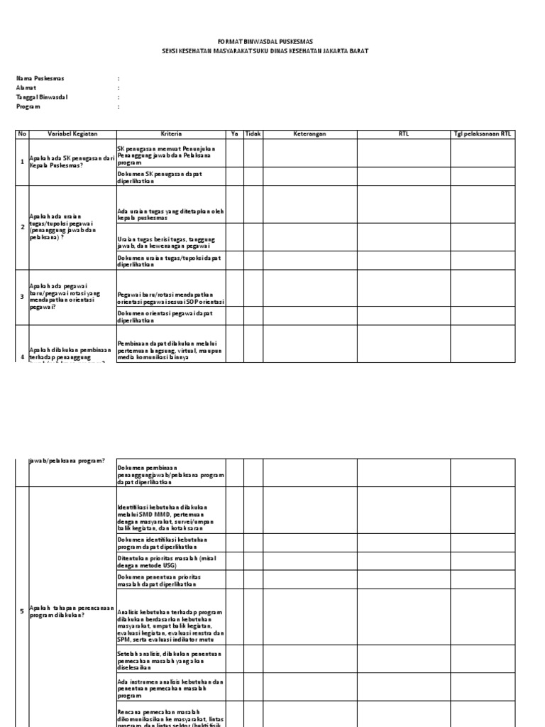 Form Binwasdal Seksi Kesmas | PDF | Bisnis