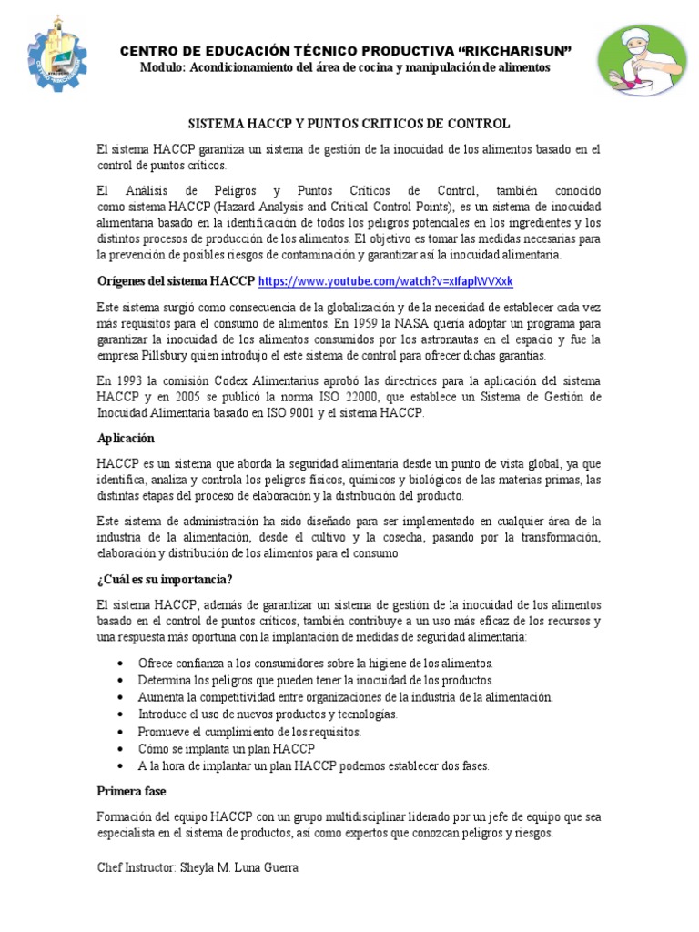 Sistema Haccp y Puntos Criticos de Control | Descargar gratis PDF | Análisis de Riesgo y Puntos ...