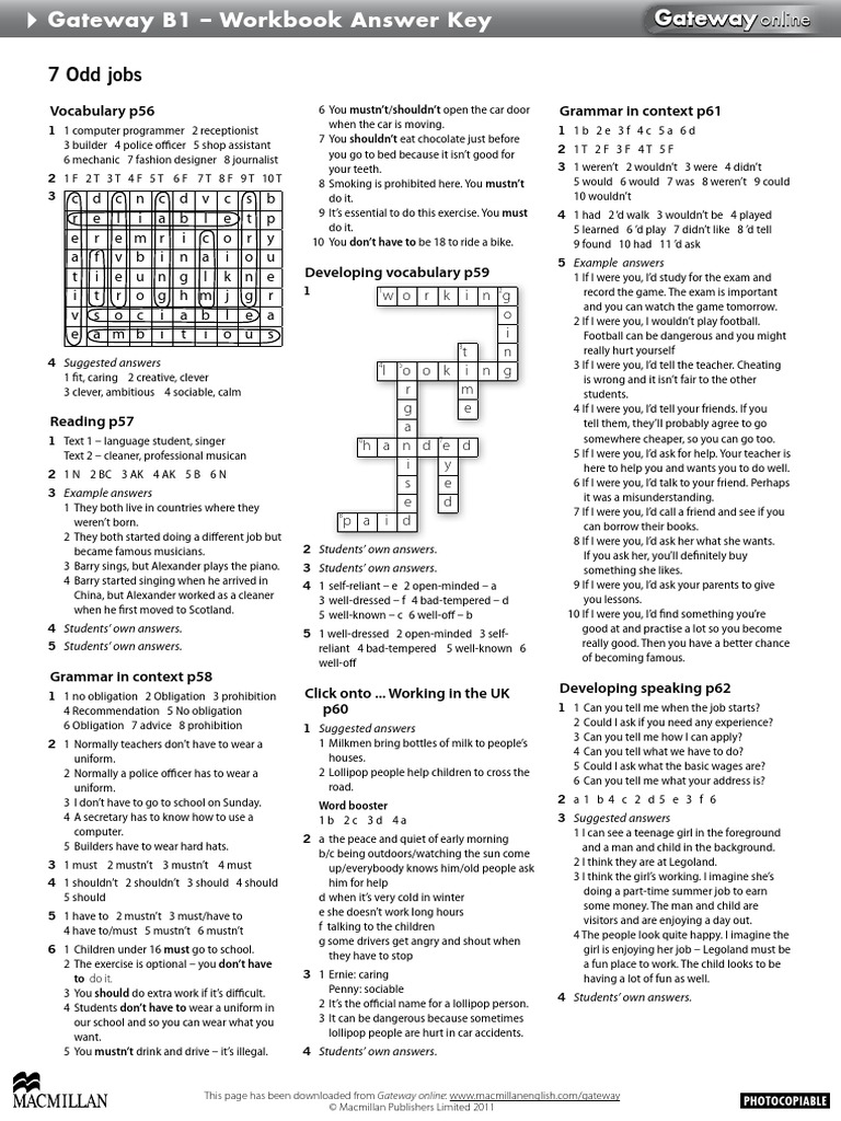 PHOTOCOPIABLE Gateway B1 Workbook Answer | PDF