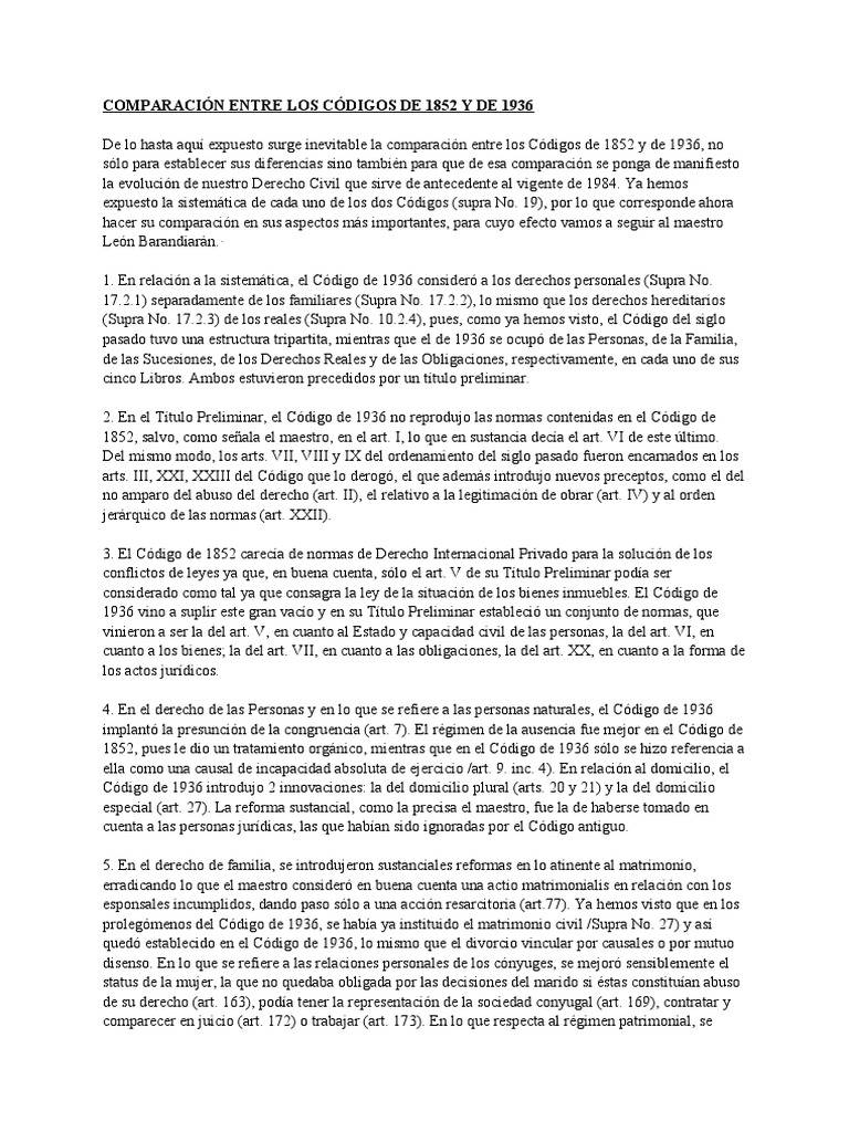 Comparativa de Códigos Civiles: 1852 vs 1936 | PDF | Voluntad y ...