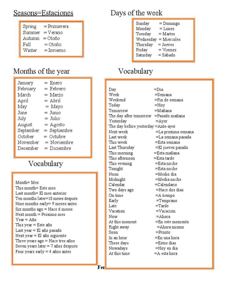 Months of The Year-Days of The Week | PDF