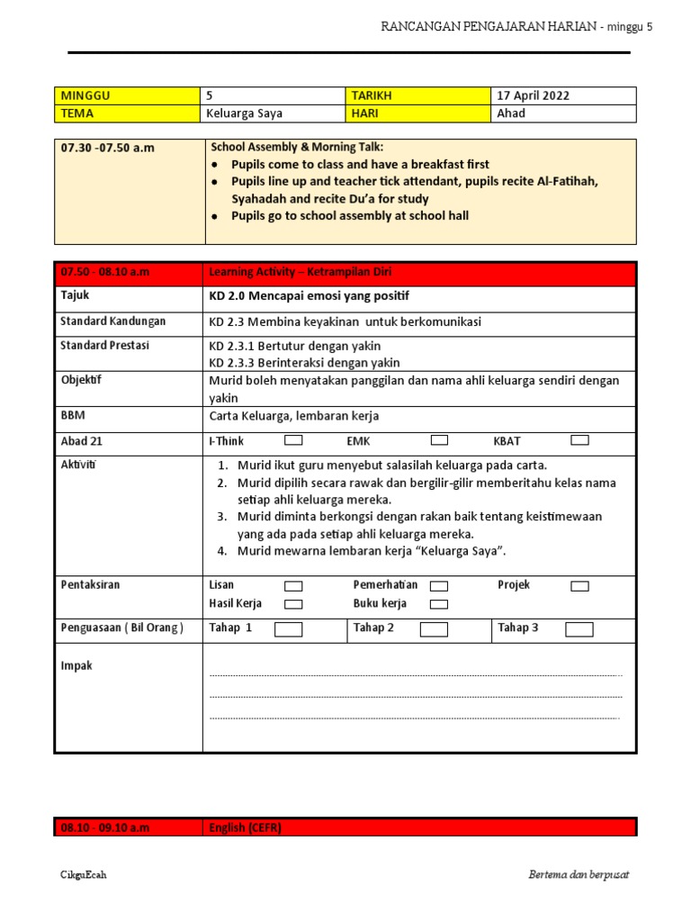 RPH Pra m5 - Keluarga Saya | PDF
